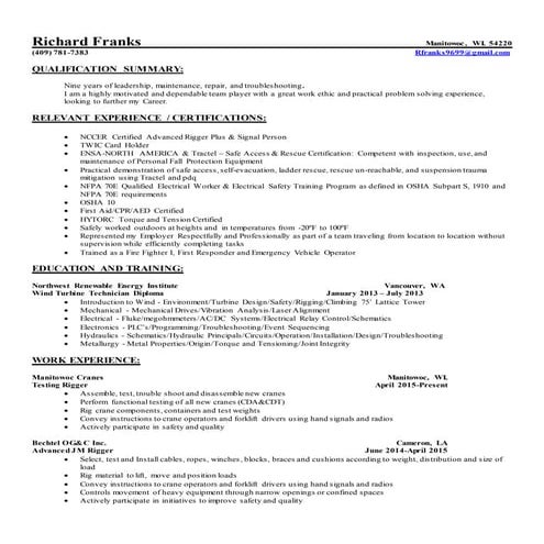 Richard W Franks Resume 8-15 | DOCX