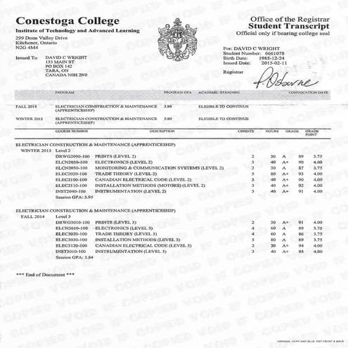 Conestoga Transcript | PDF