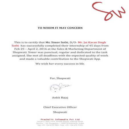 internship certificate - simer-signed | PDF