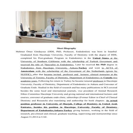 Prof Mehmet Omer Gorduysus short biography | DOC