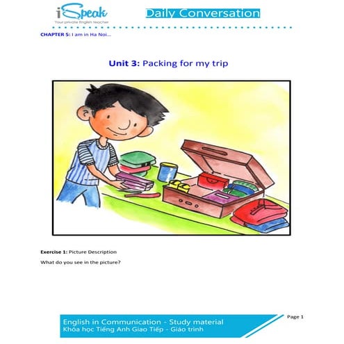 Chapter 5 unit 3. packing for my trip | PDF