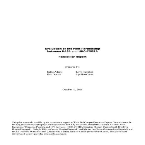 HASA and HHC COBRA Pilot Report 2006 | PDF