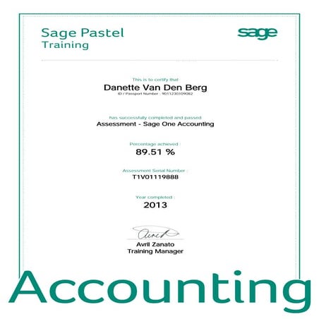 Sage Pastel Training course certificate | PDF