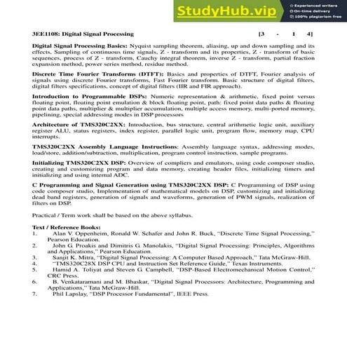 3EE1108 Digital Signal Processing | PDF
