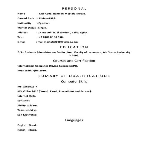 Mai Moaaz CV | DOCX | Education