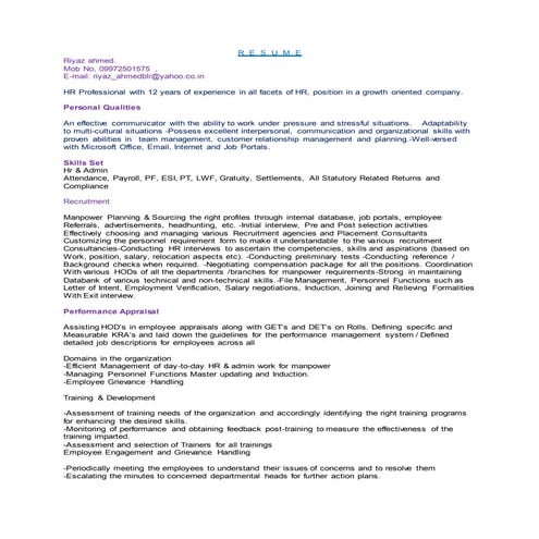 Riyaz ahmed Resume | DOCX