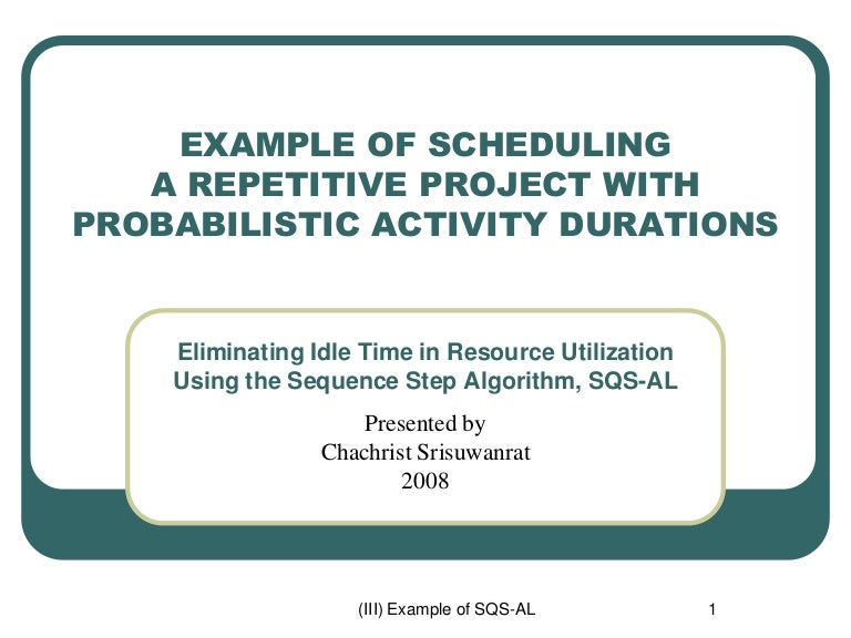 Example of repetitive project with probabilistic activity durations