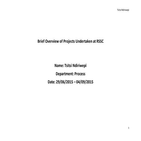 Brief Overview of Projects Undertaken at RSSC | DOCX