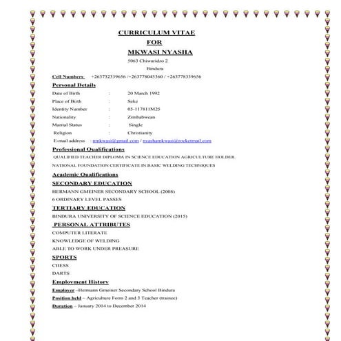 nyasha mkwasi | PDF | Secondary Education | Education