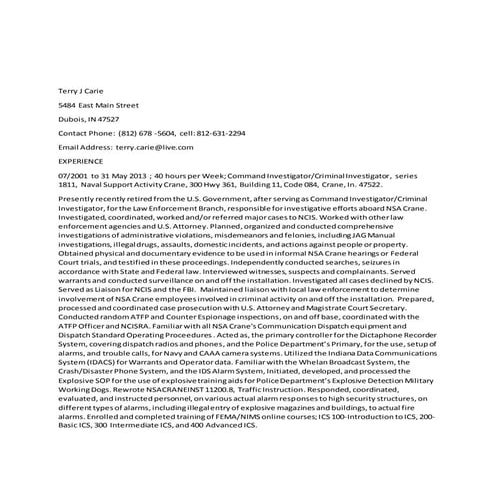 Terry J Carie Resume October 2013 | DOCX