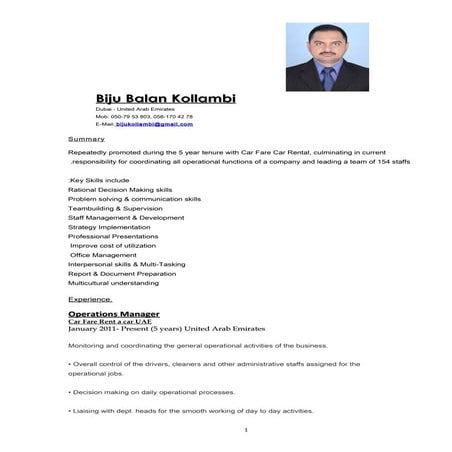 Resume Biju Kollambi | PDF