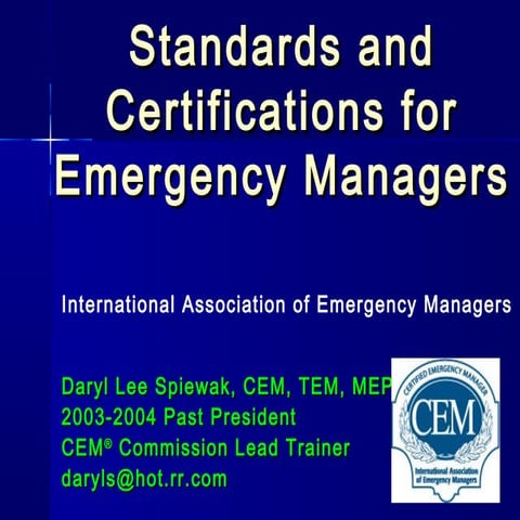 Standards and Certifications for Emergency Managers | PPT