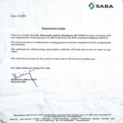 Experience Letter | PDF