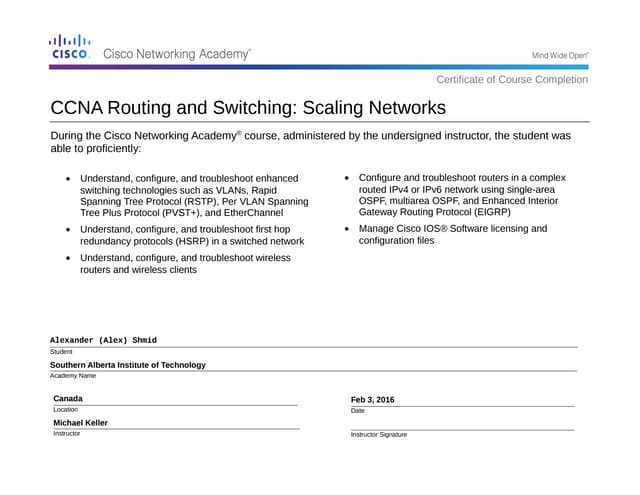 CCNA Training Certificate (3) | PDF