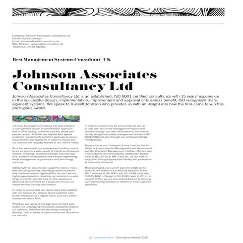 Consultancy Awards 2015 (Johnson Associates Consultancy Ltd) | PDF