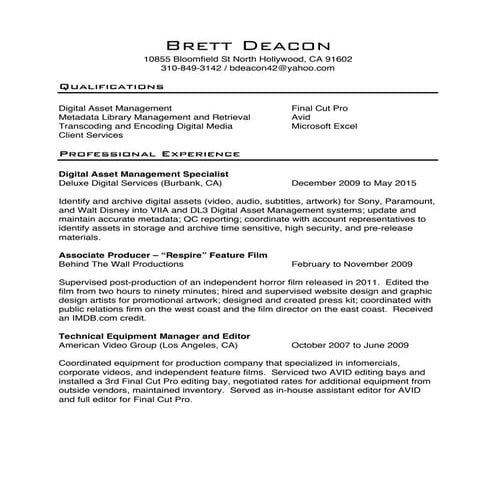 Brett Deacon Resume - 2015 | PDF
