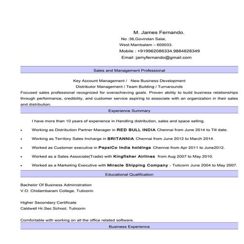 Chennai resume | DOC