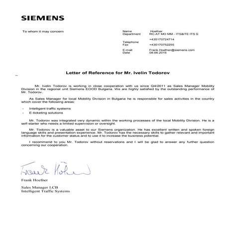letter of reference-Siemens - Todorov | PDF