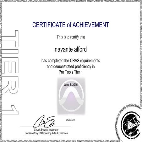 CERTIFICATION - Pro Tools Tier 1 | PDF