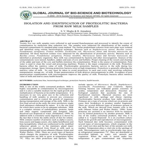 50.Isolation and identification of proteolytic bacteria from raw milk ...