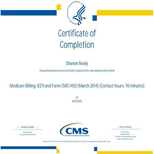 Medicare Billing 8371_Form CMS-1450 | PPT