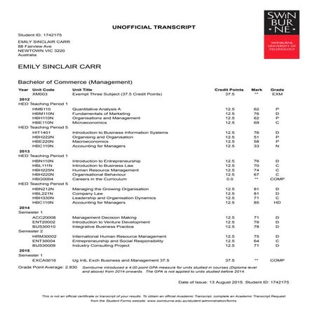 Academic Transcipt | PDF
