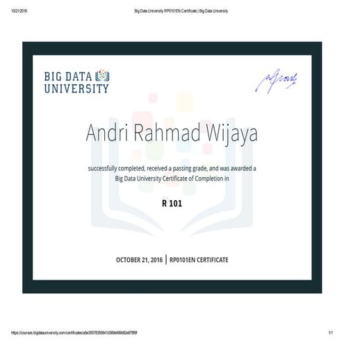 Big Data University RP0101EN Certificate _ Big Data University | PPT