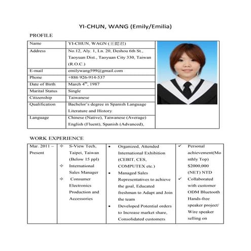 CV_YI CHUN WANG | PDF