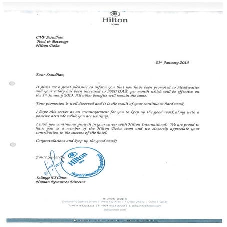 hilton promotion letter | PDF
