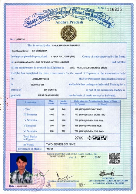 B-Tech Degree Certificate