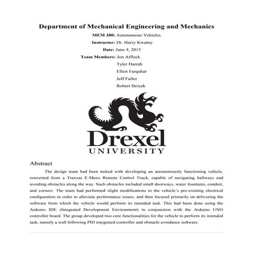 Autonomous Vehicles Project | PDF