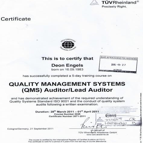TUV ISO 9001 & OHS 18001 | PDF