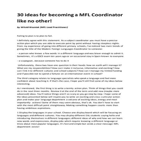 30 ideas for being a MFL Coordinator like no other | DOCX