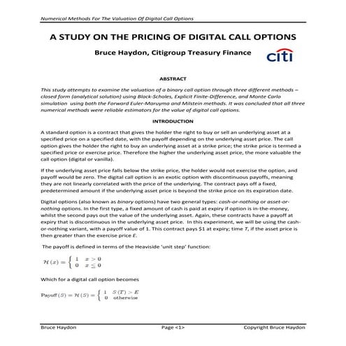 Study_Pricing_Digital_Call_Options | PDF | Business Accounting ...