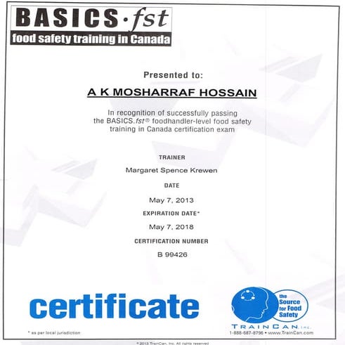 Certificate-Food safety | PDF