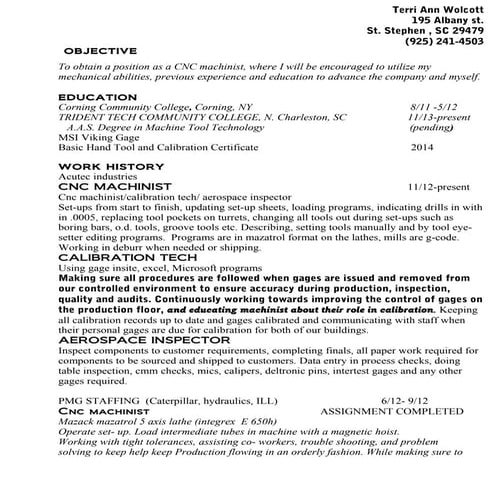 Terri resume_6-21-2015 | DOC | Woodworking | Arts and Crafts