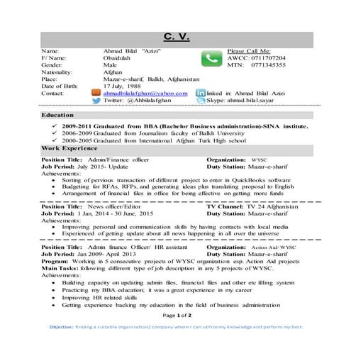 Bilal August 2015 new CV | PDF