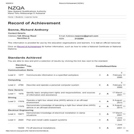 Record of Achievement [ NZQA ] | PDF
