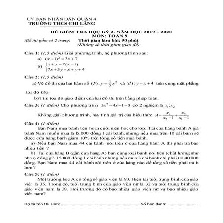 Đề Thi HK2 Toán 9 - THCS Chi Lăng | PDF
