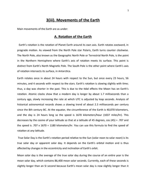 The movements of the Earth | PPT | Geography | Science