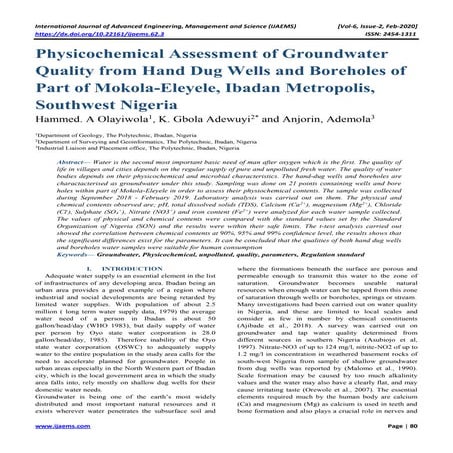 Physicochemical Assessment of Groundwater Quality from Hand Dug Wells ...