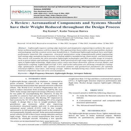 A Review: Aeronautical Components and Systems Should have their Weight ...