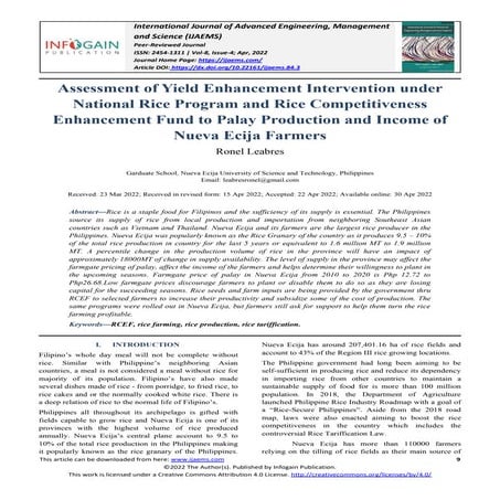 Assessment of Yield Enhancement Intervention under National Rice ...