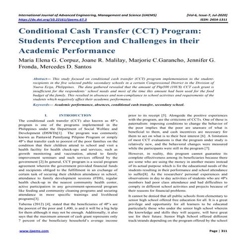 Conditional Cash Transfer (CCT) Program: Students Perception and ...