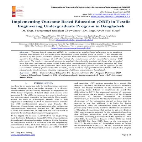 Implementing Outcome Based Education (OBE) in Textile Engineering ...