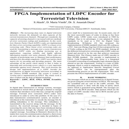 Fpga Implementation Of Ldpc Encoder For Terrestrial Television Pdf 3555