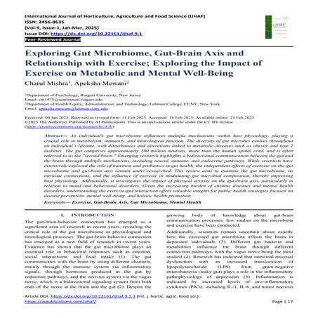 Exploring Gut Microbiome, Gut-Brain Axis and Relationship with Exercise; Exploring the Impact of ...
