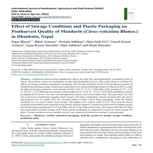 Effect of Storage Conditions and Plastic Packaging on Postharvest ...