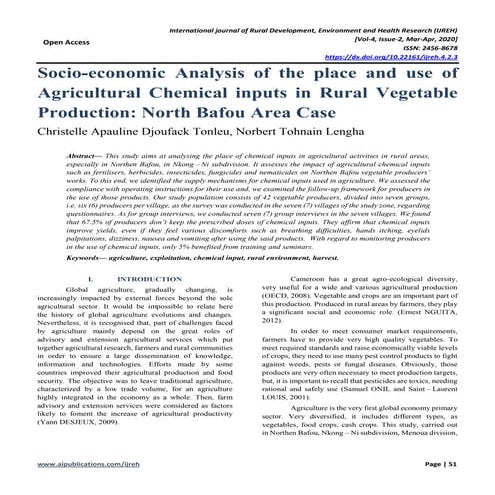 Socio-economic Analysis of the place and use of Agricultural Chemical ...