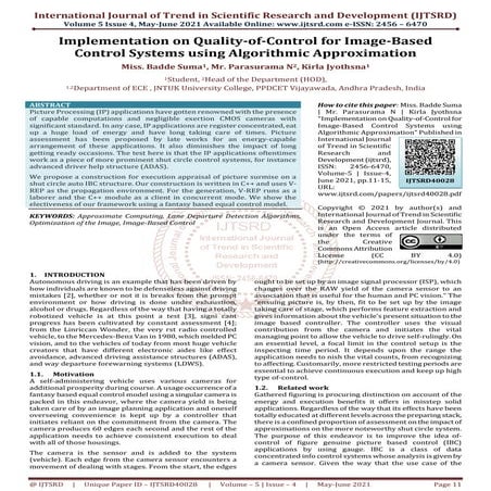 Implementation on Quality of Control for Image Based Control Systems using Algorithmic ...